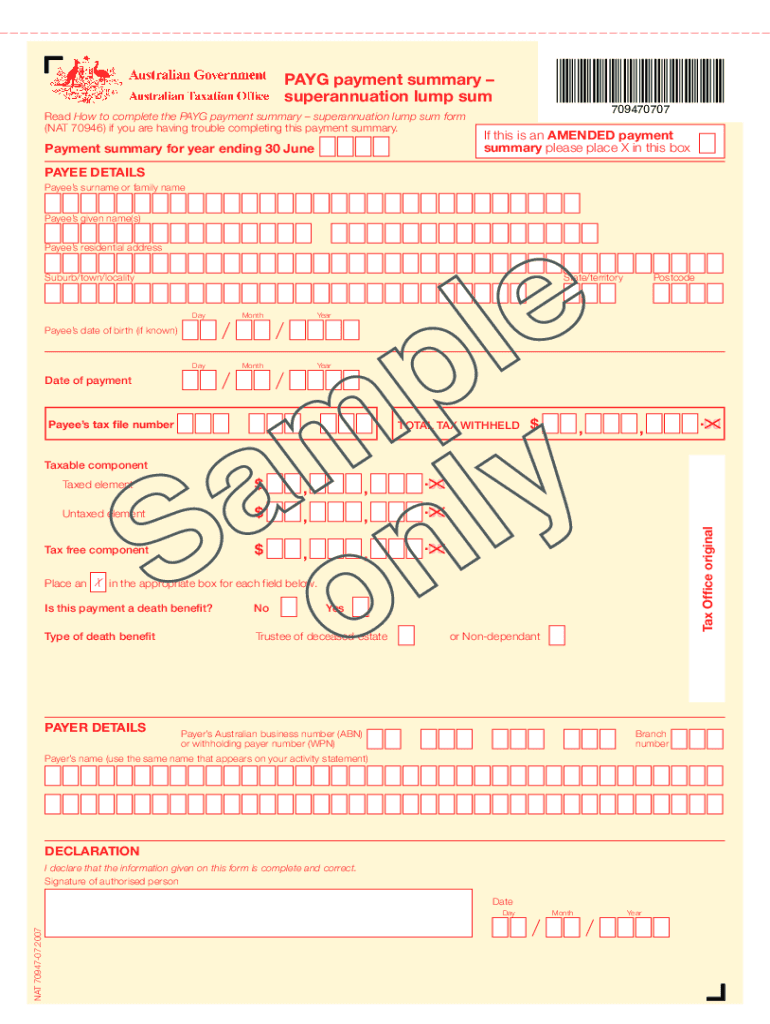 Fillable Online sig.ato.gov.auFormsPAYG-payment-summaryPAYG payment summarysuperannuation lump ...