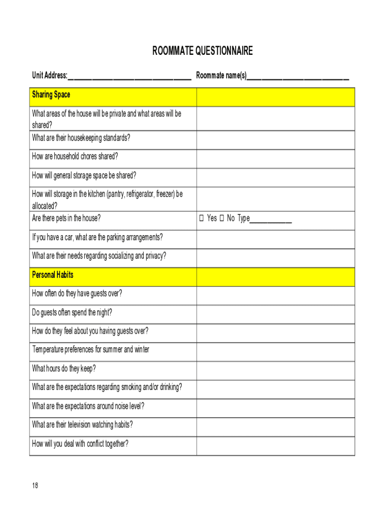 Fillable Online geteasymove.comblogroommate-questionnaireRoommate ...