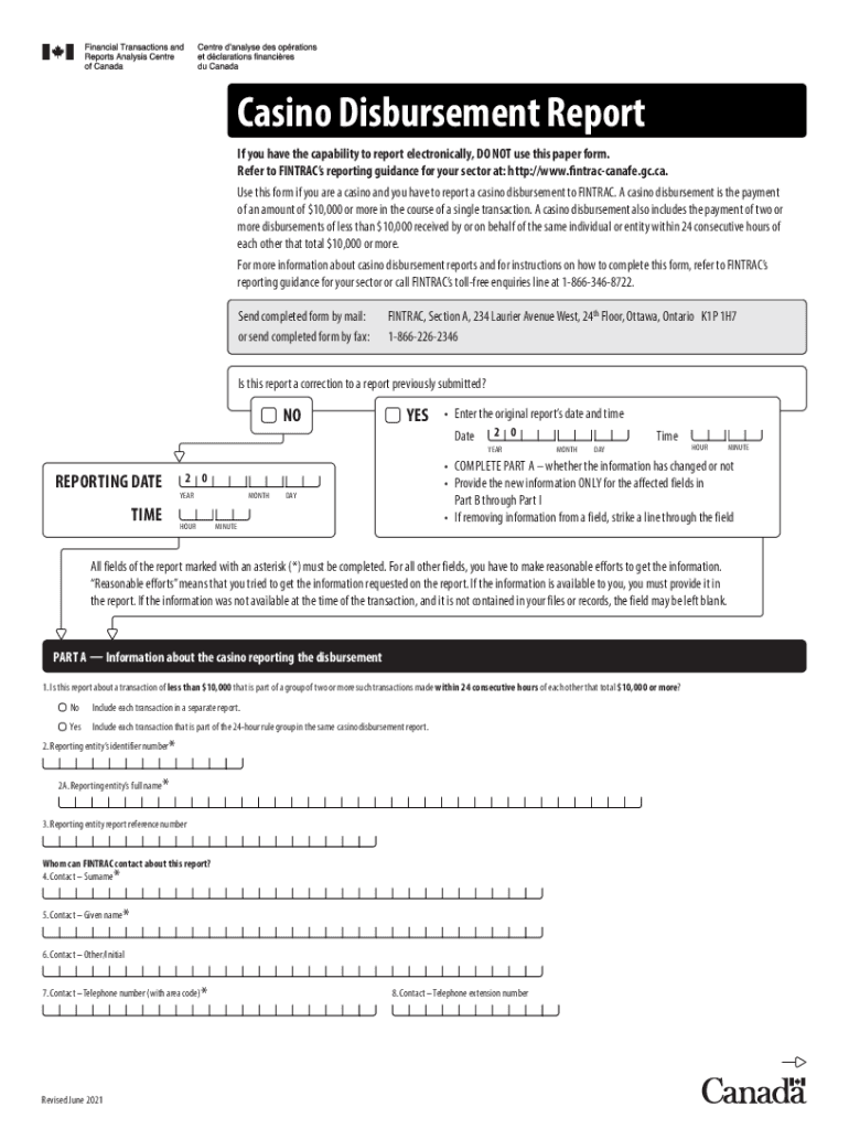 Fillable Online FINTRAC - Casino Disbursement Report Form - Financial ...
