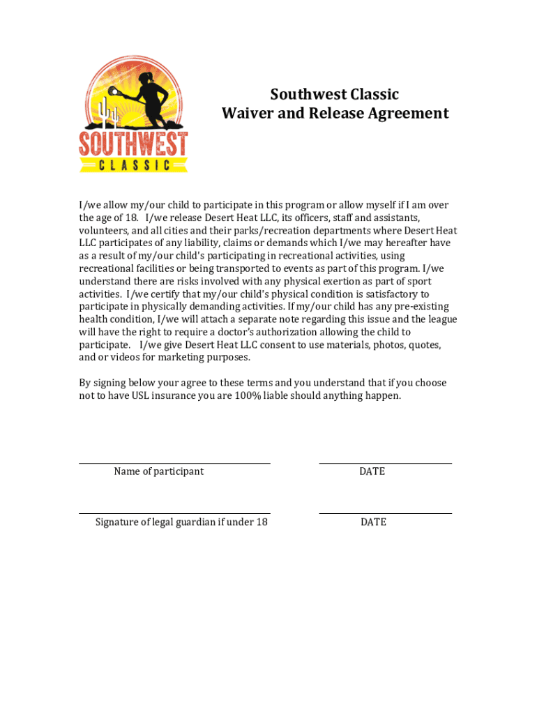 Fillable Online SWC Waiver and Release Agreement.updated Fax Email ...