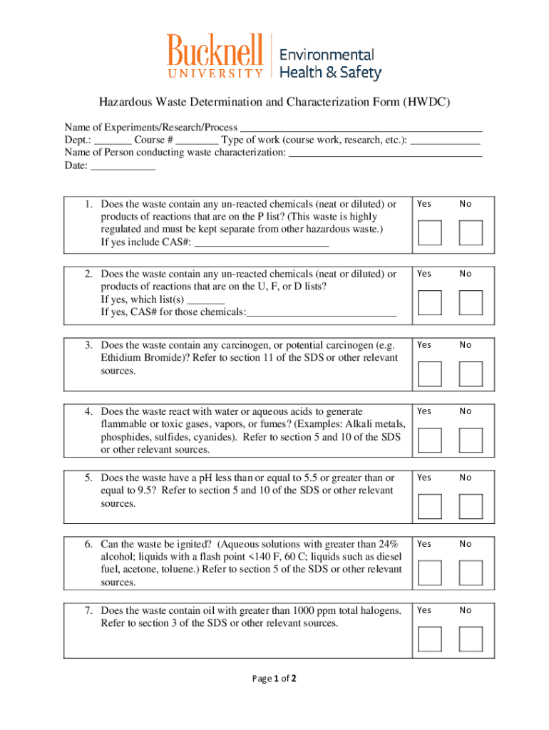 Fillable Online www.bucknell.edusitesdefaultHazardous Waste ...