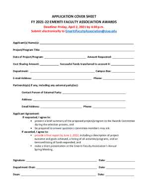Fillable Online APPLICATION COVER SHEET FY 2021-22 EMERITI ... Fax ...