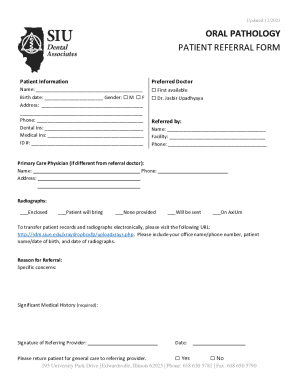 Fillable Online ORAL PATHOLOGY PATIENT REFERRAL FORM - SIUE Fax Email ...