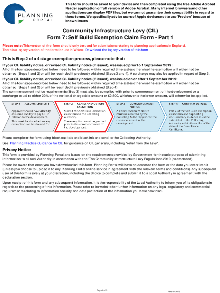 Fillable Online Self Build Exemption Claim Form - Part 1 - Planning ...