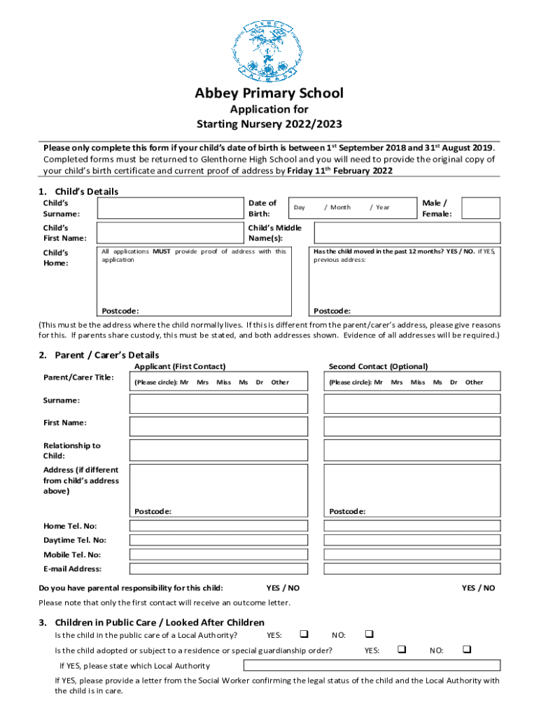 Fillable Online HomeAbbey Primary SchoolSchool admissions: How to apply ...