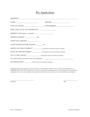 Fillable Online PET APPLICATION: SUPPLEMENT TO RENTAL APPLICATION ...