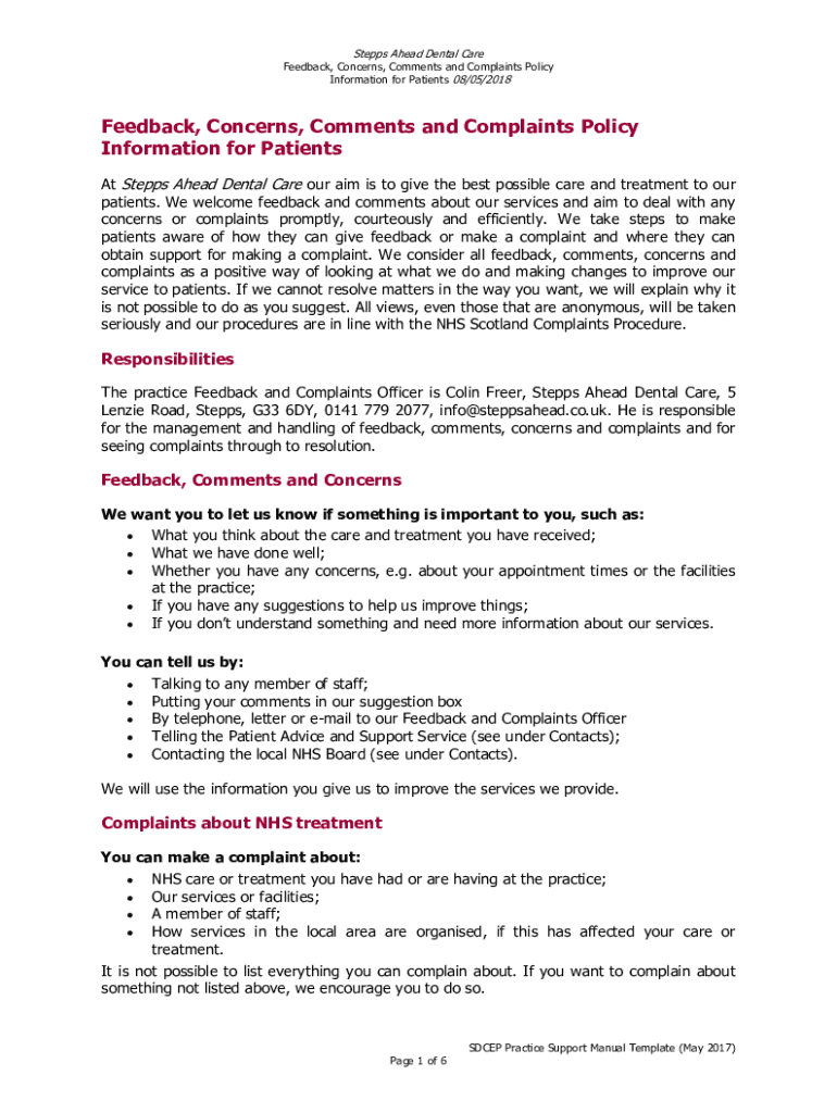 Fillable Online www.meadowbankdental.co.ukpdfcomplaints-policyMeadowbank Dental Practice ...