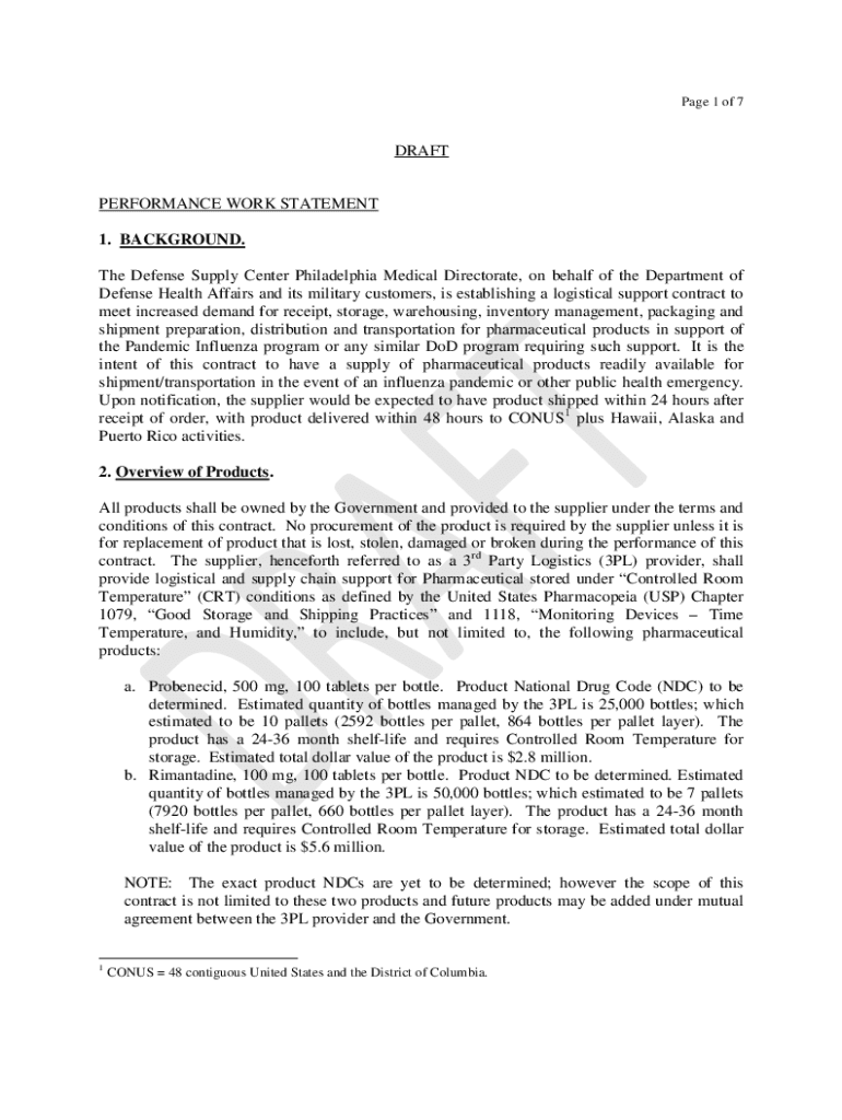 Fillable Online DRAFT PERFORMANCE WORK STATEMENT 1. BACKGROUND ... Fax Email Print - pdfFiller