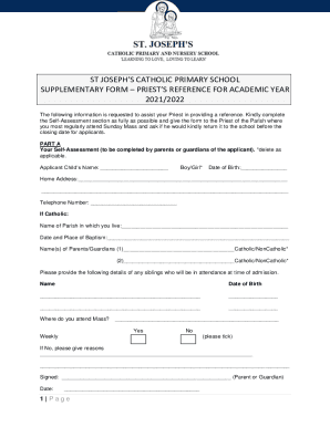 Fillable Online ST JOSEPHS CATHOLIC PRIMARY SCHOOL SUPPLEMENTARY FORM ...