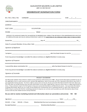 Fillable Online MEMBERSHIP NOMINATION FORM Fax Email Print - pdfFiller