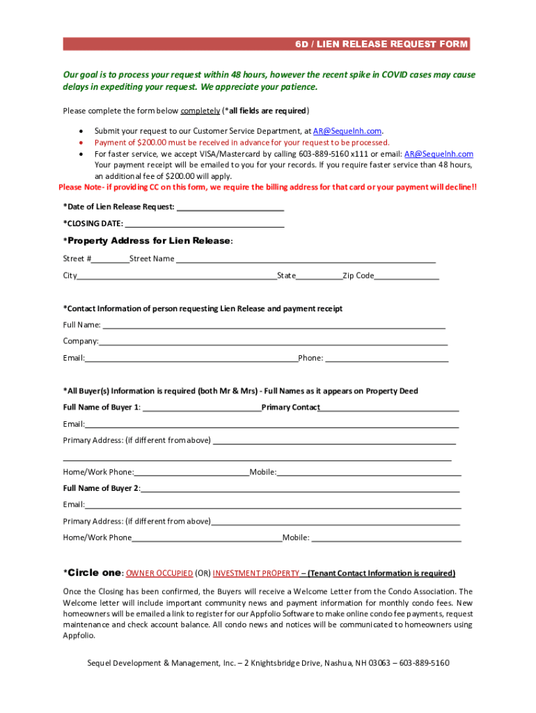 Fillable Online 6d / lien release request form Fax Email Print - pdfFiller