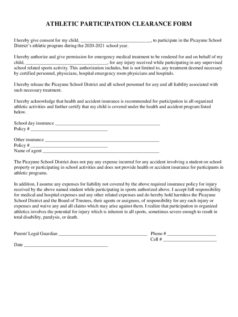 Fillable Online Athletic participation consent form Fax Email Print - pdfFiller