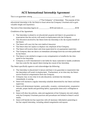 Fillable Online ACE International Internship Agreement Fax Email Print ...