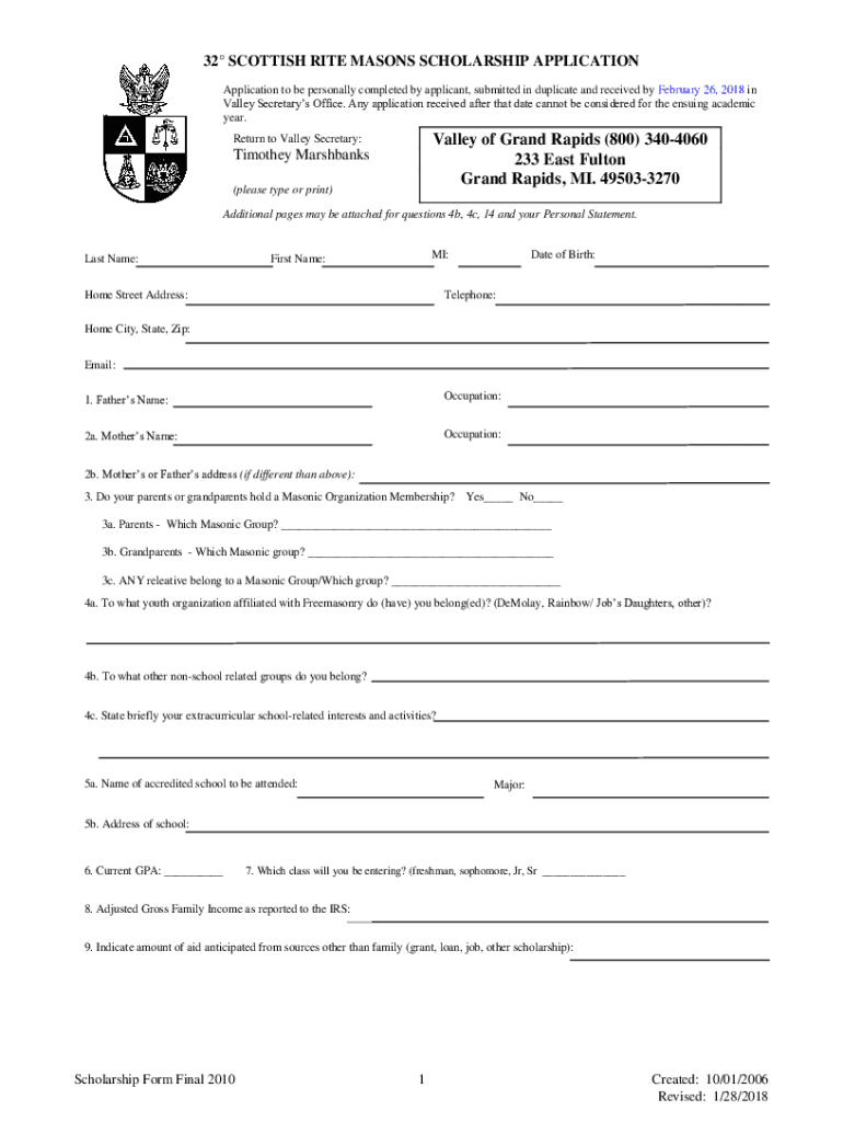 Fillable Online National Scholarships - Scottish Rite of Freemasonry, S ...