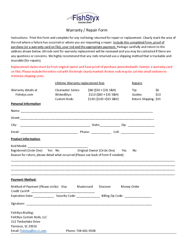 Fillable Online rod-repair-form.comSage Rod Repair Form - Printable ...