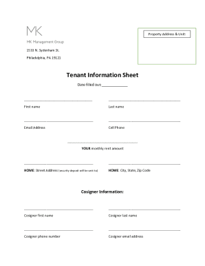Fillable Online Tenant Information Sheet Fax Email Print - pdfFiller