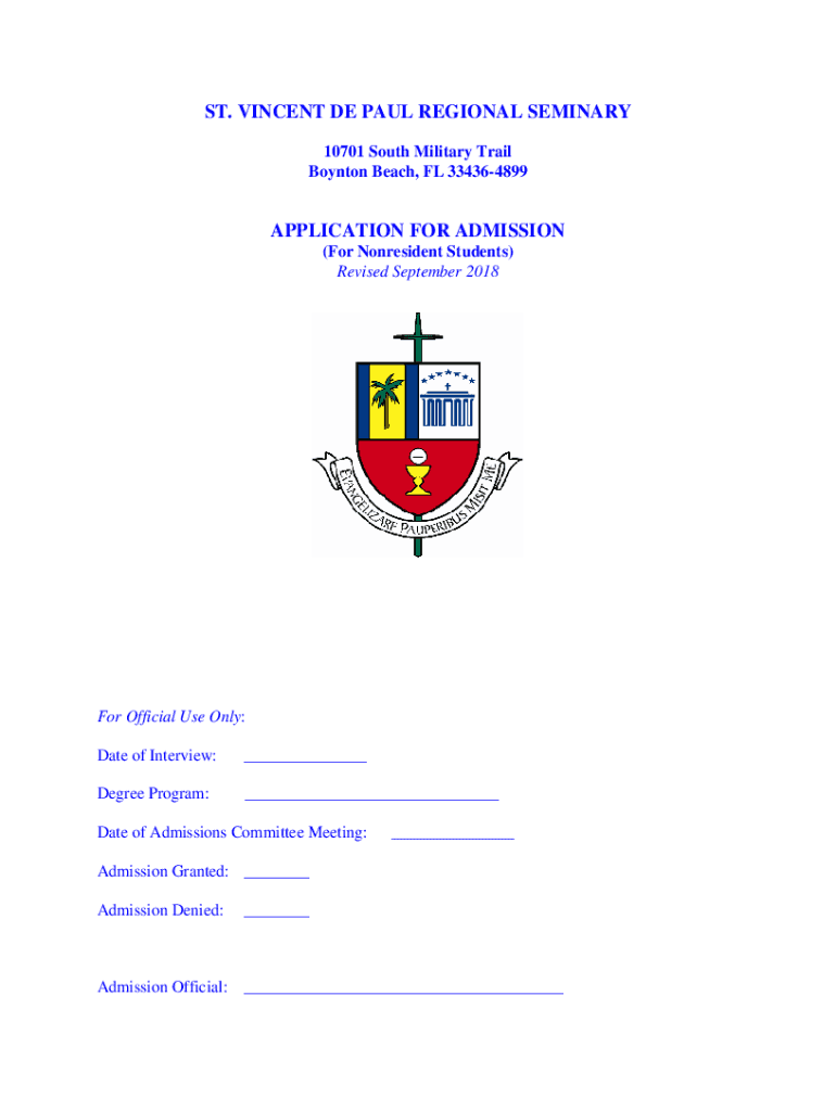 Fillable Online PDF ST. VINCENT DE PAUL REGIONAL SEMINARY APPLICATION ...
