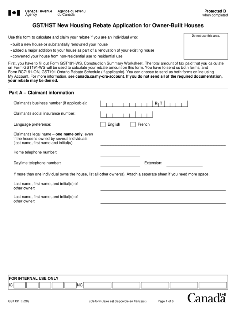 Fillable Online www.canada.caenrevenue-agencyGST190 GST/HST New Housing ...