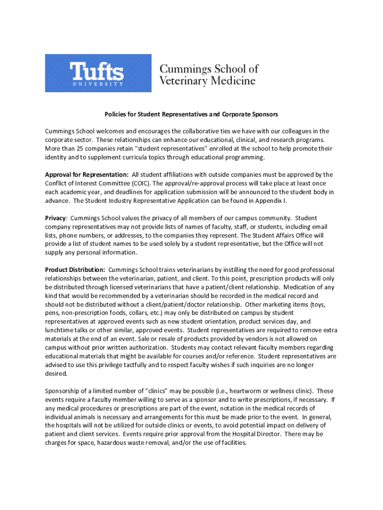 Fillable Online sites tufts Policies for Student Representatives and ...