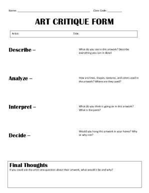 Fillable Online ART CRITIQUE FORM - Pottsgrove Middle School Fax Email ...