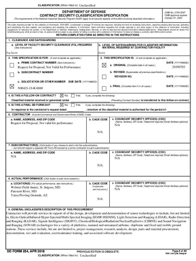 Fillable Online www.docformats.comdd-form-254DD Form 254 (Department of ...