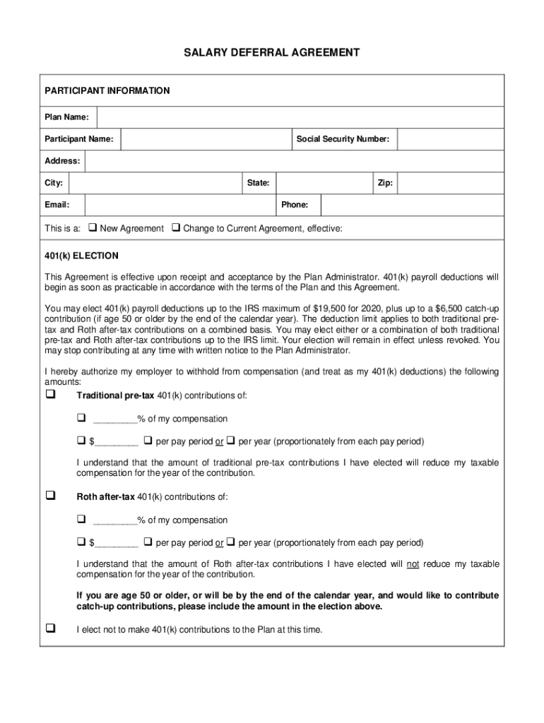 Fillable Online Sample Salary Deferral Election Form Including Roth401k ...