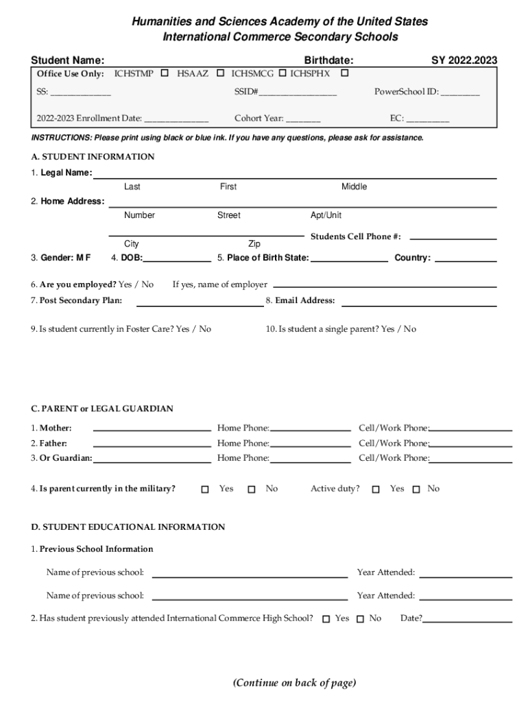 Fillable Online 22-23 Enrollment Form ICSS. PowerSchool Report Fax Email Print - pdfFiller
