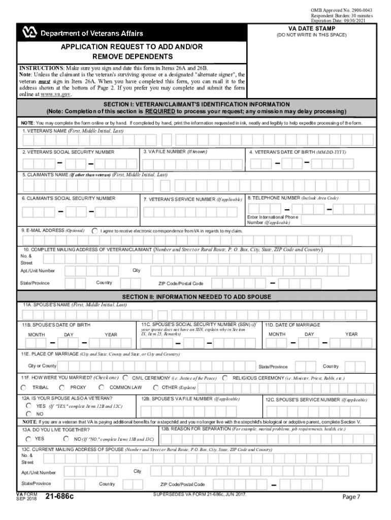 Fillable Online VA Form 21-686c. Application Request to Add And/Or ...