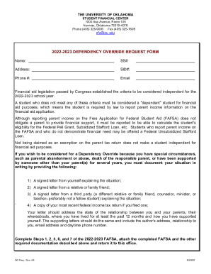 Fillable Online 2022-2023 DEPENDENCY OVERRIDE REQUEST FORM Fax Email Print - pdfFiller