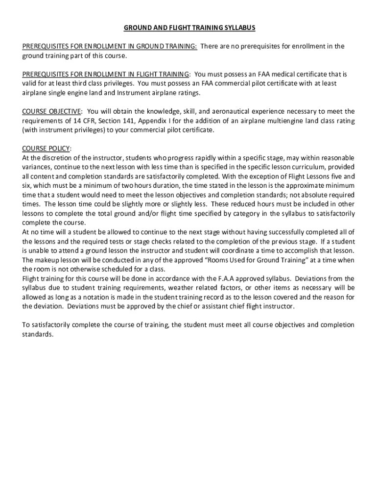 Fillable Online GROUND AND FLIGHT TRAINING SYLLABUS PREREQUISITES ...