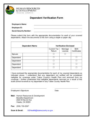 Fillable Online Dependent Verification Form Tulare County, CA.gov Fax ...