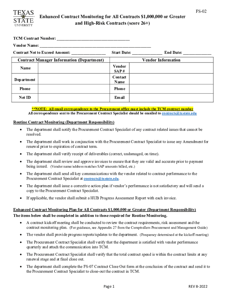 Fillable Online gato-docs its txstate www.angelo.educontract-monitoring ...