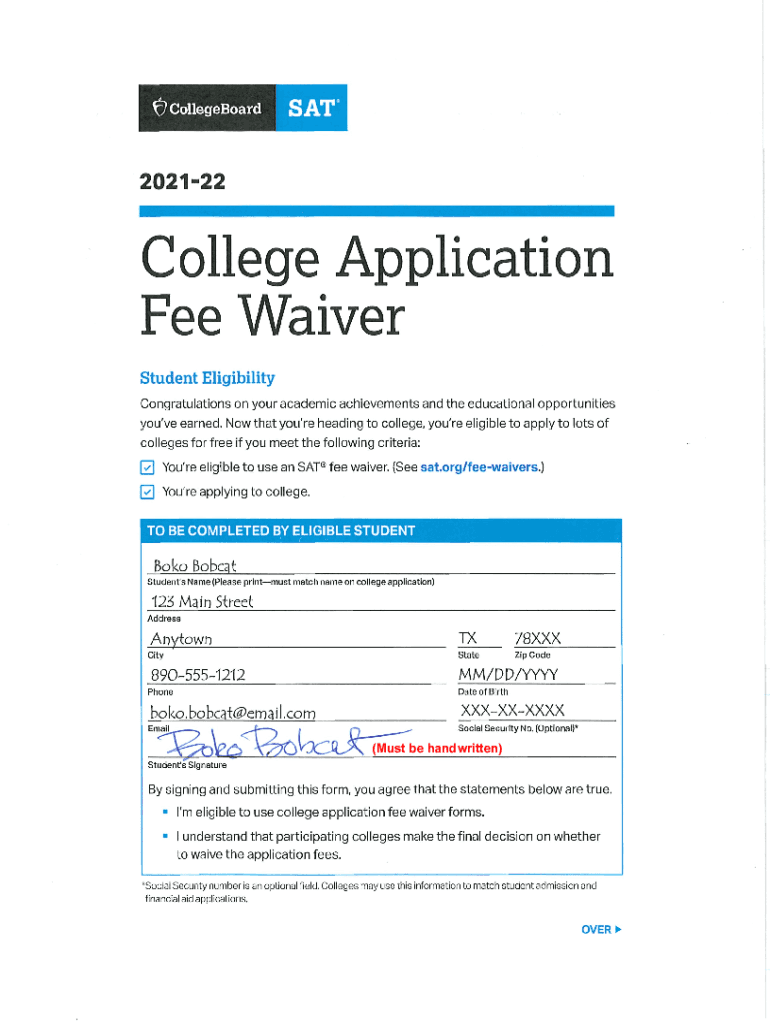 Fillable Online gato-docs its txstate FeeWaiver(SAT)example.pdf Fax Email Print - pdfFiller