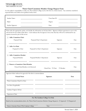 Fillable Online gato-docs its txstate Thesis Chair/Committee Member Change Request Form Fax ...