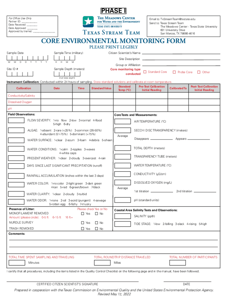 Fillable Online gato-docs its txstate CORE ENVIRONMENTAL MONITORING ...