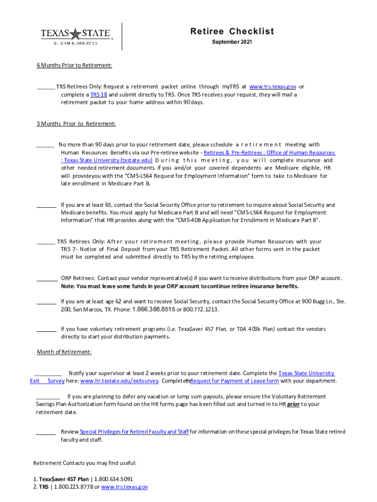 Fillable Online gato-docs its txstate Pre-Retirement Checklist ...