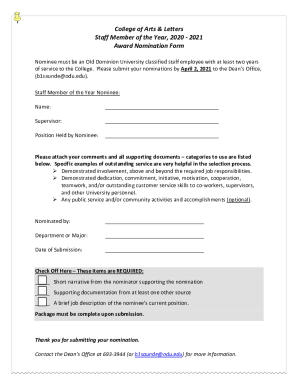 Fillable Online Staff Member of the Year, 2020 - 2021 Award Nomination Form Fax Email Print ...