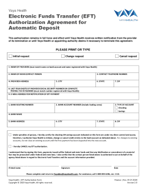 Fillable Online Electronic Funds Transfer (EFT) Authorization Agreement ...