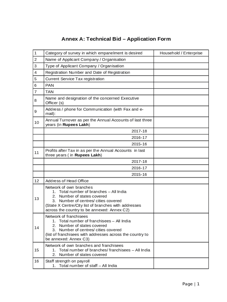 Annex A: Technical Bid Application - Reserve Bank of ... Doc Template | pdfFiller