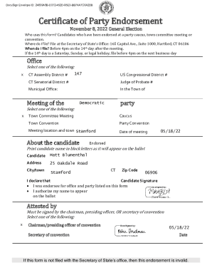 Fillable Online Certificate of Party Endorsement - ct Fax Email Print - pdfFiller