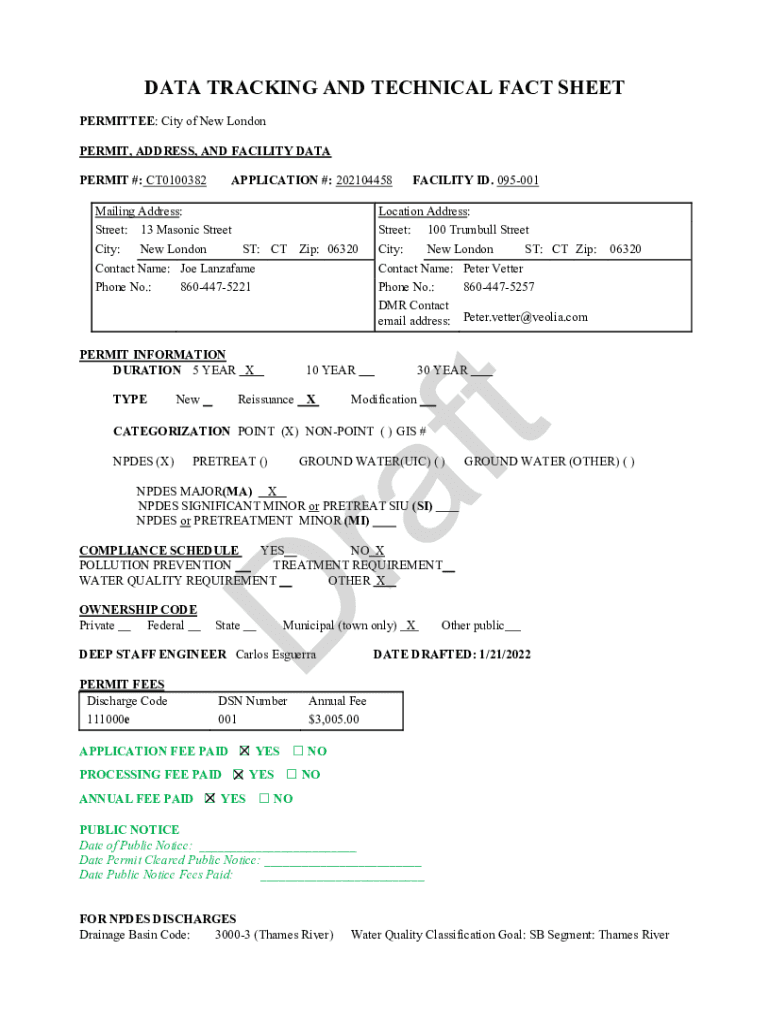 Fillable Online www.epa.govdocumentsdraftct0101231permitDATA TRACKING ...