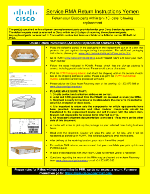 Fillable Online Service RMA Return Instructions Yemen - Cisco Fax Email ...