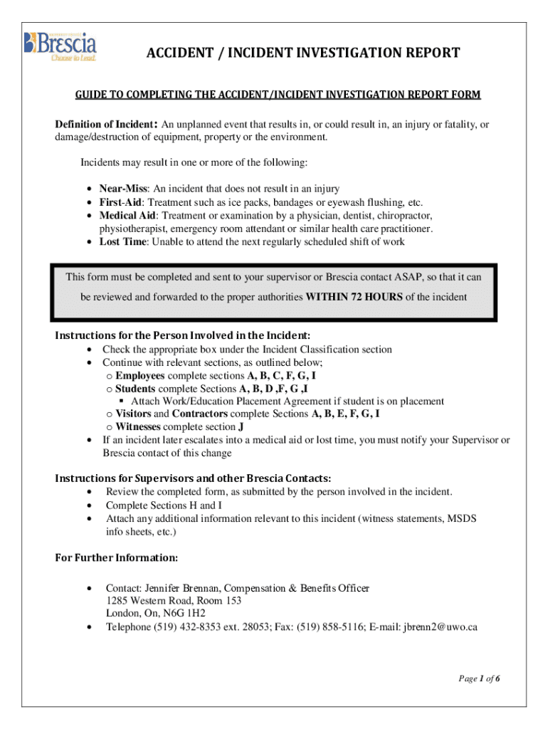 Fillable Online Accident / Incident Investigation Participants GuideAccident Investigation ...