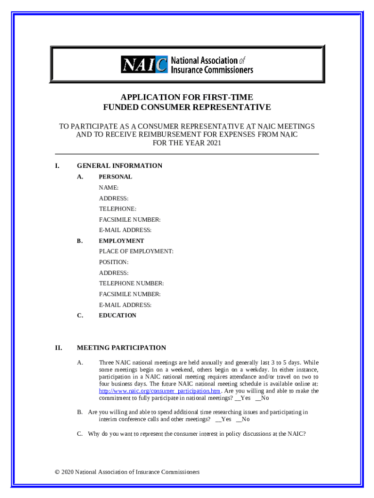 NAIC Application Doc Template | pdfFiller