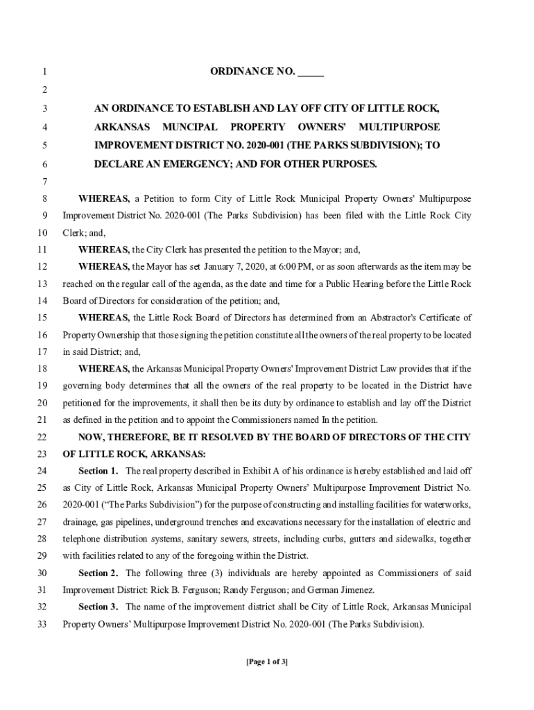 Fillable Online ORDINANCE NO.1 AN ORDINANCE TO ESTABLISH AND LAY OFF ...