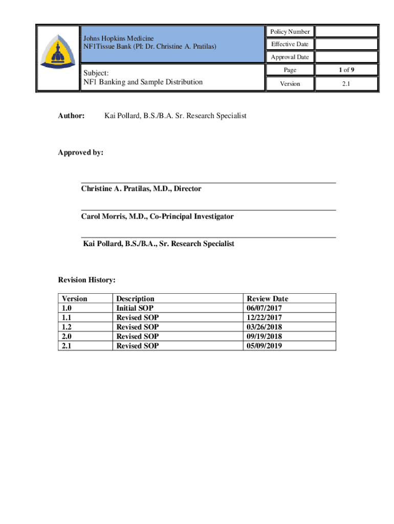 Fillable Online NF1 Banking and Sample Distribution - Johns Hopkins Medicine Fax Email Print ...