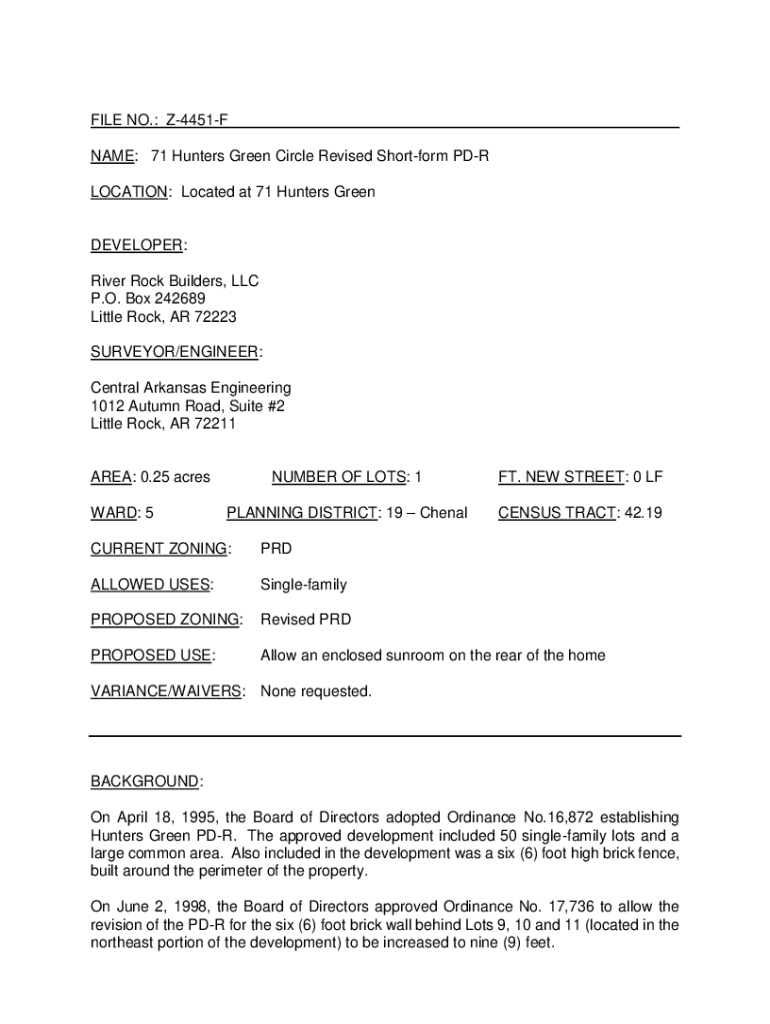 Fillable Online 71 Hunters Green Circle Revised Short-form PD-R ...