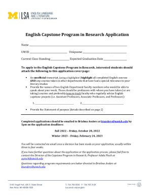 Fillable Online lsa umich English Capstone Program in Research ...