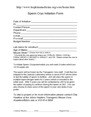 Fillable Online Sperm Cryo Initiation Form - Johns Hopkins Medicine Fax ...