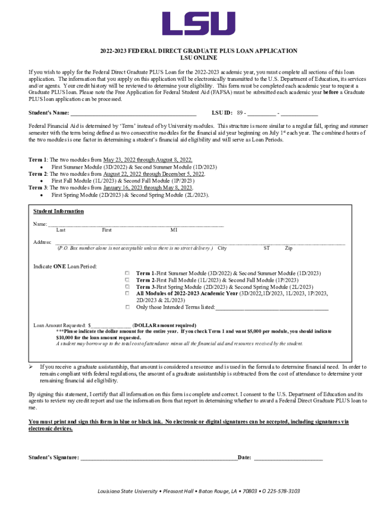Fillable Online lsu.edufinancialaidtypesofaid2022-2023 FEDERAL DIRECT ...